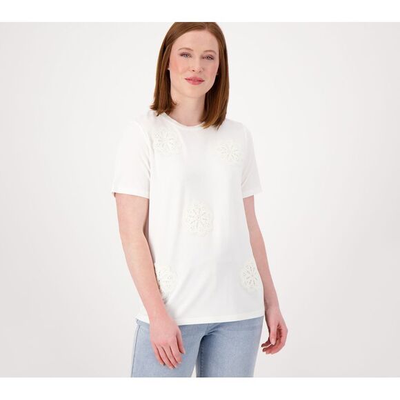 Laurie Felt | Tops | Laurie Felt Cotton Spandex Rayon Made From Bamboo Tee Applique Womens White ...